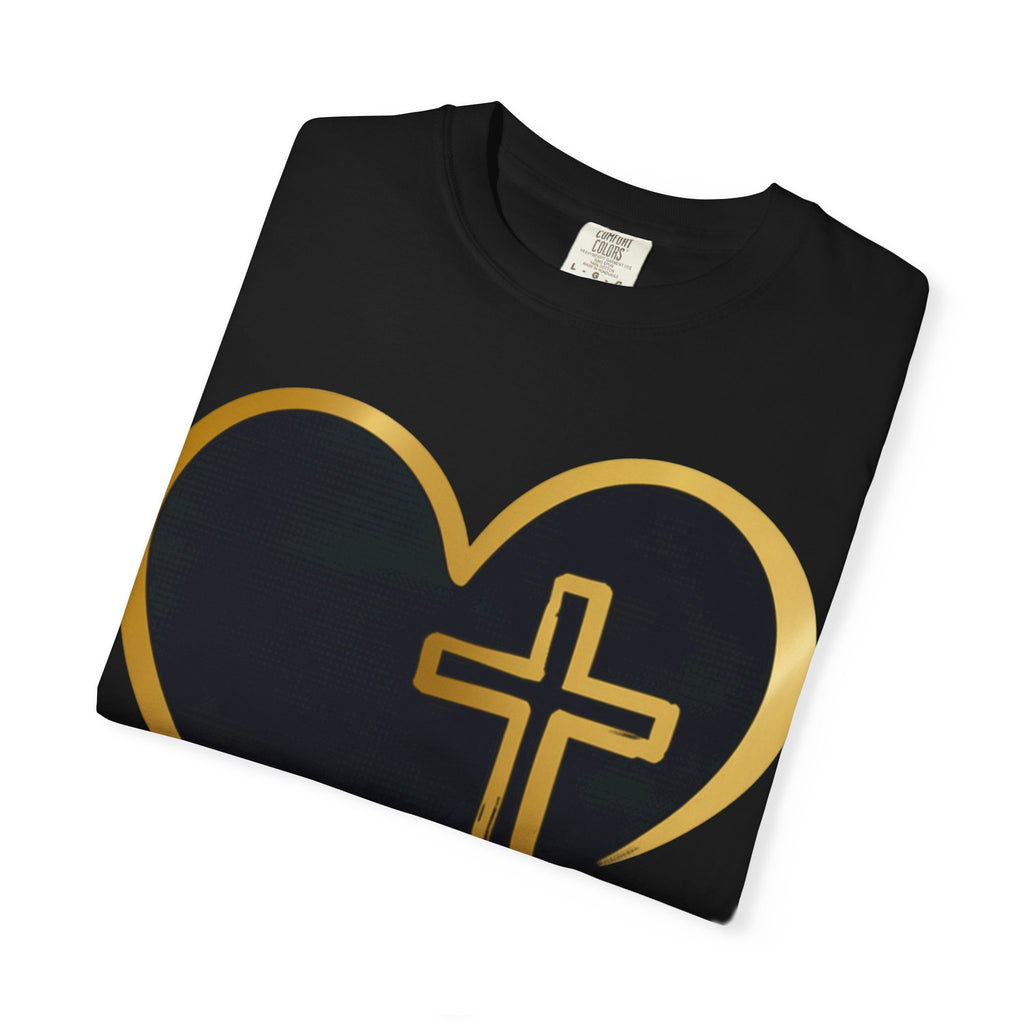 Personalized Religious Heart T-Shirt — Gold Cross Heart with your last ...